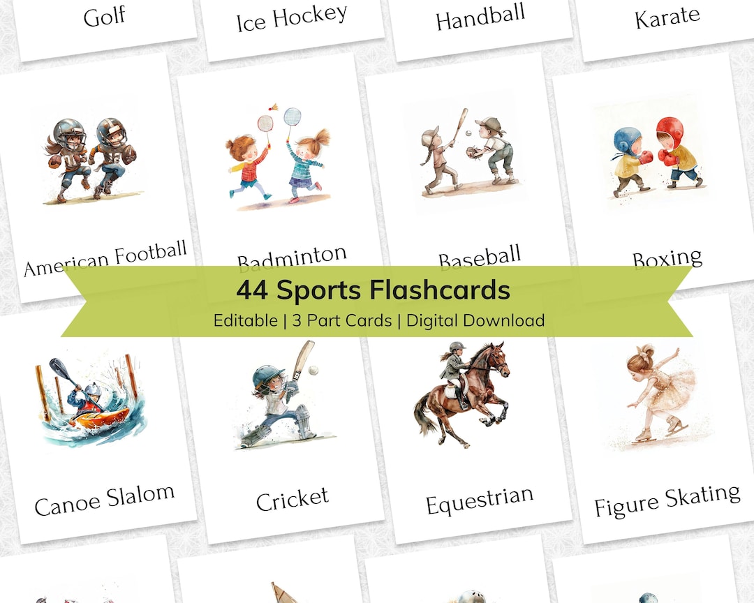 Sports Flashcards for Kids: Montessori 3-part Cards (editable Digital ...
