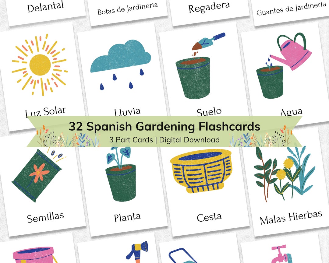 Spanish Gardening Vocabulary Flashcards for Kids, Educational 3 Part ...