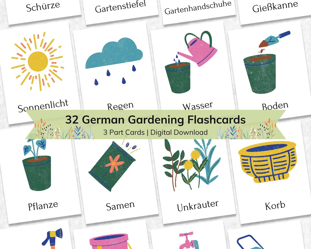 German Gardening Vocabulary Flashcards: Montessori Learning (printable ...