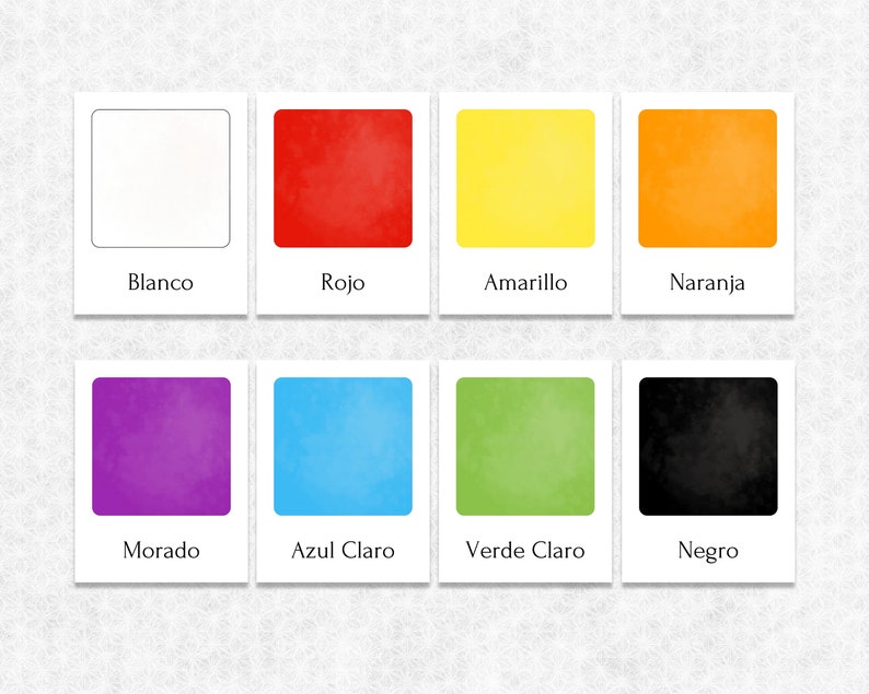 Spanish Color Flashcards for Kids, Printable 3 Part Nomenclature ...