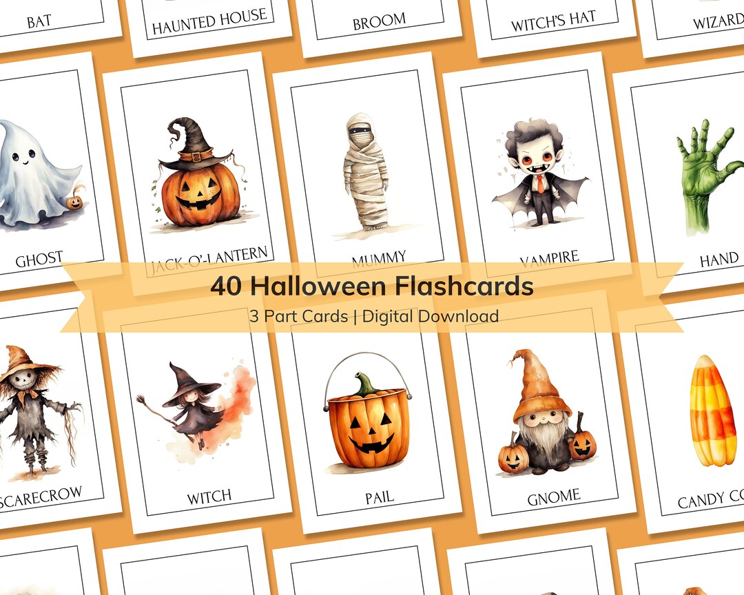Halloween Flashcards for Kids Printable 3 Part Nomenclature Toddler ...