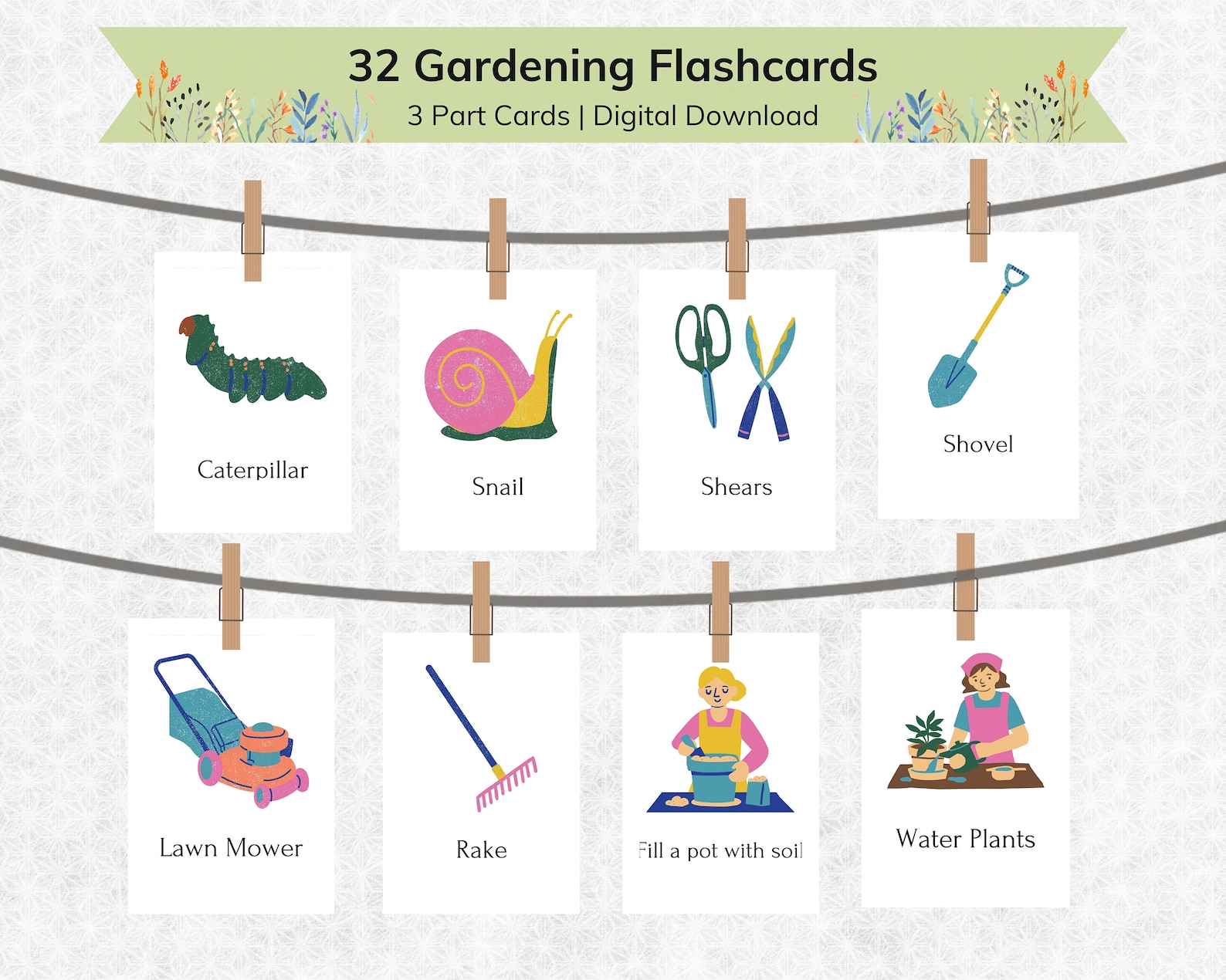 Gardening Vocabulary Flashcards for Kids | Printable Montessori ...