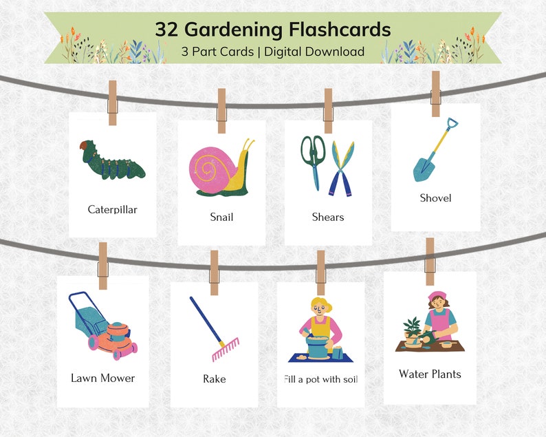 Gardening Vocabulary Flashcards for Kids Printable Montessori ...