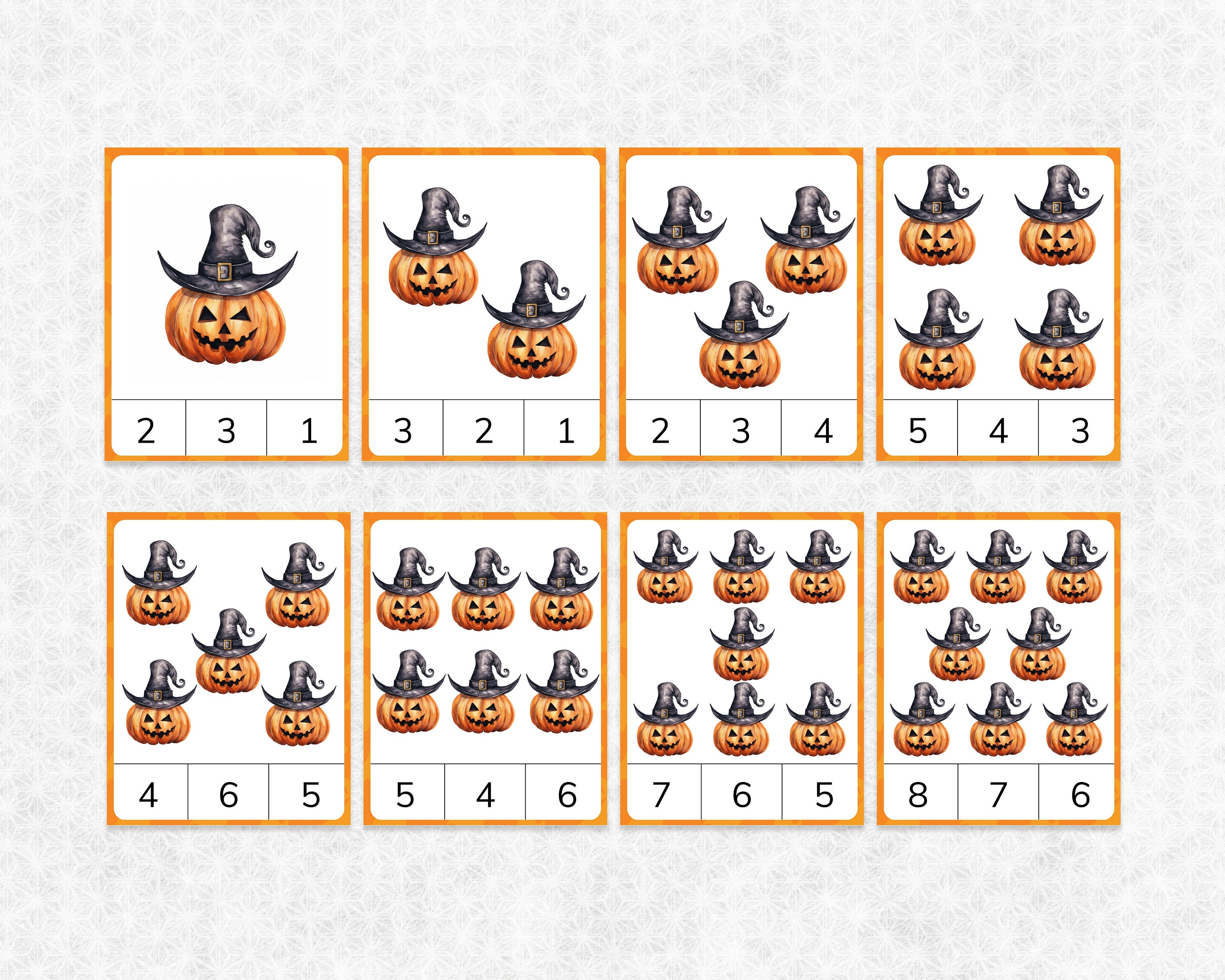 Jack-o'-lantern Counting Cards: Montessori Toddler Flashcards (digital ...