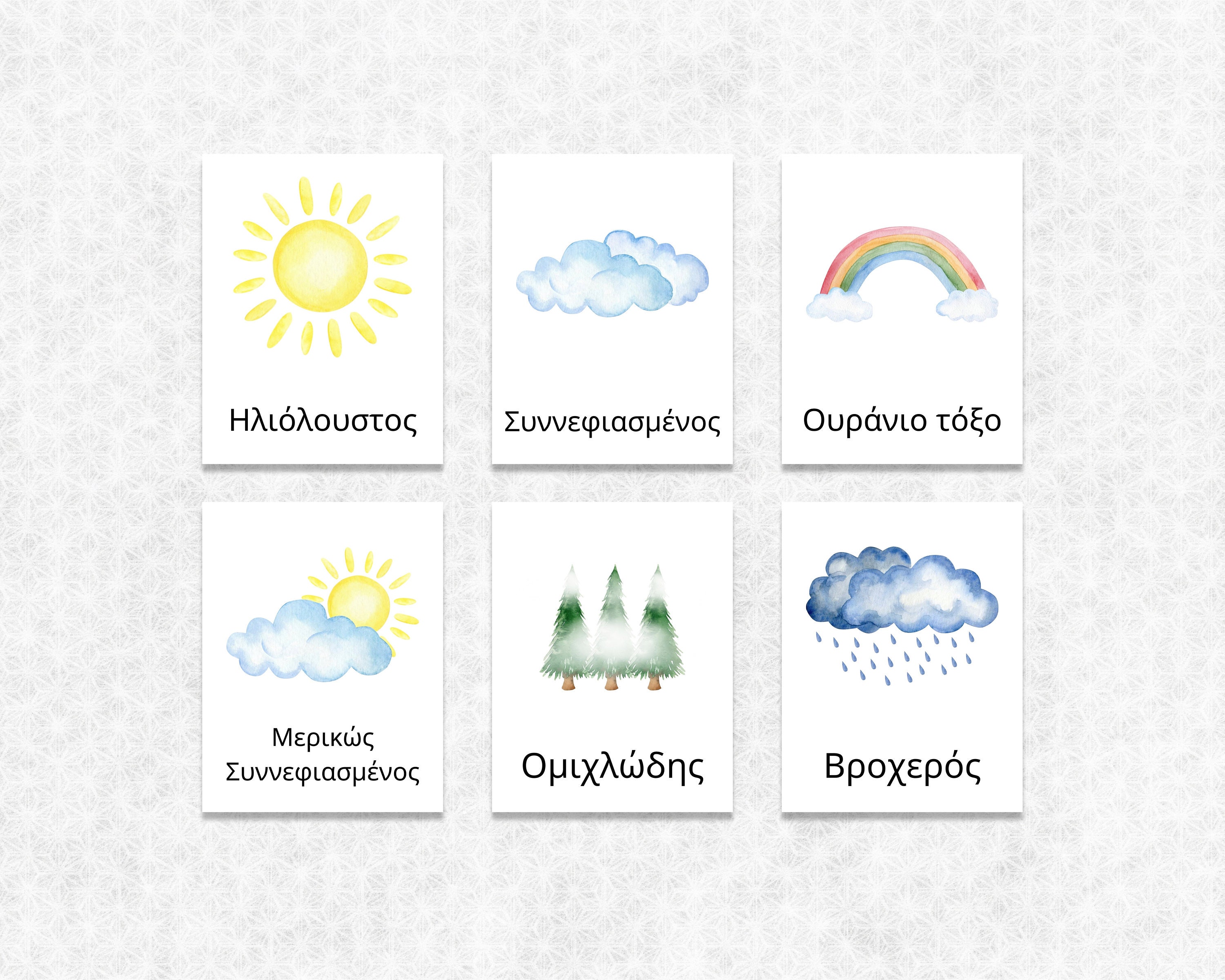 Greek Weather Flashcards for Kids, Printable 3 Part Nomenclature ...