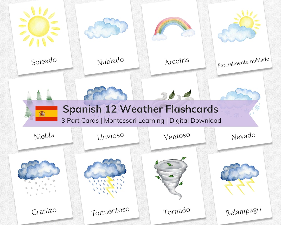 Spanish Weather Flashcards for Kids | Montessori Printable Educational ...