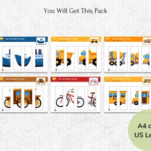 Vehicles Cut and Match Puzzle Activity for Preschool | Printable ...