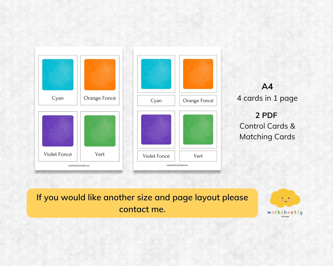 French Color Flashcards for Kids, Printable 3 Part Nomenclature Toddler ...