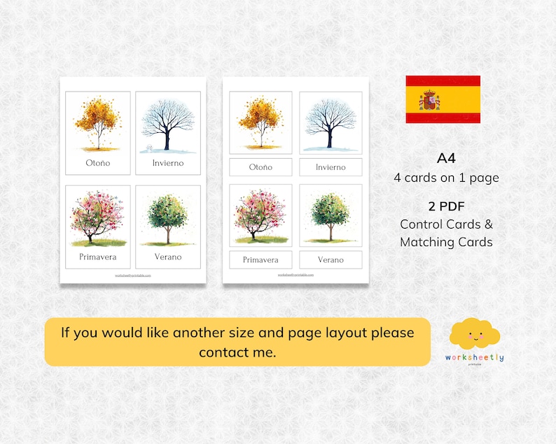 Spanish 4 Seasons Flashcards: Montessori Learning Cards (digital ...