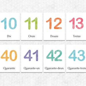 French Numbers 0-100 Flashcards for Kids, Printable 3 Part Nomenclature ...