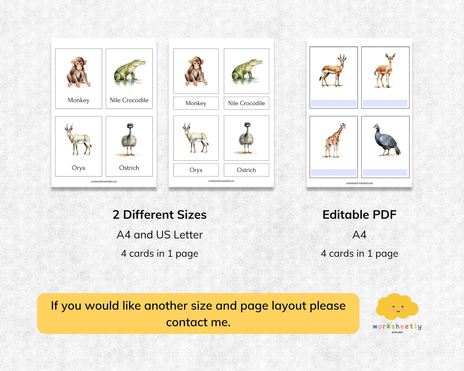 Editable Safari Animals Flashcards for Kids, Montessori Animal Name ...