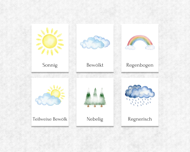 German Weather Flashcards for Kids | Printable Montessori Educational ...