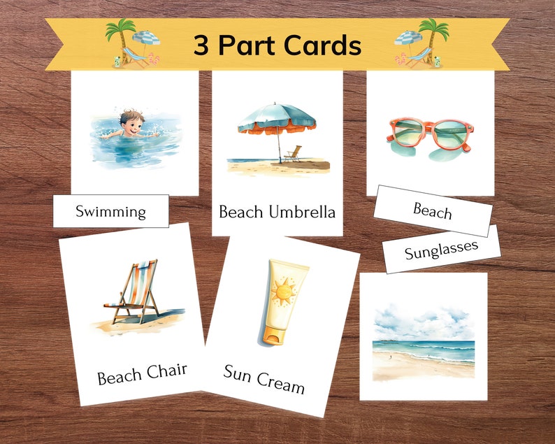 Editable Summer Flashcards for Kids, Printable Montessori 3 Part ...
