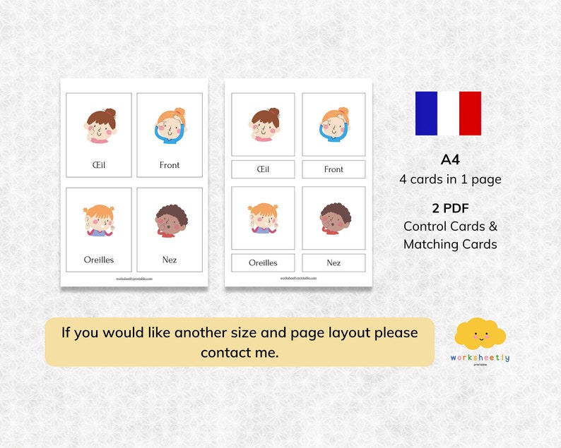 16 French Body Parts Flashcards for Kids Educational 3 Part ...