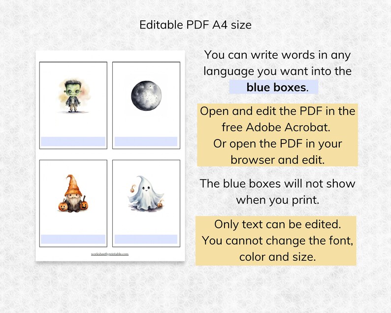 Editable Halloween Flashcards for Kids Printable 3 Part Nomenclature ...
