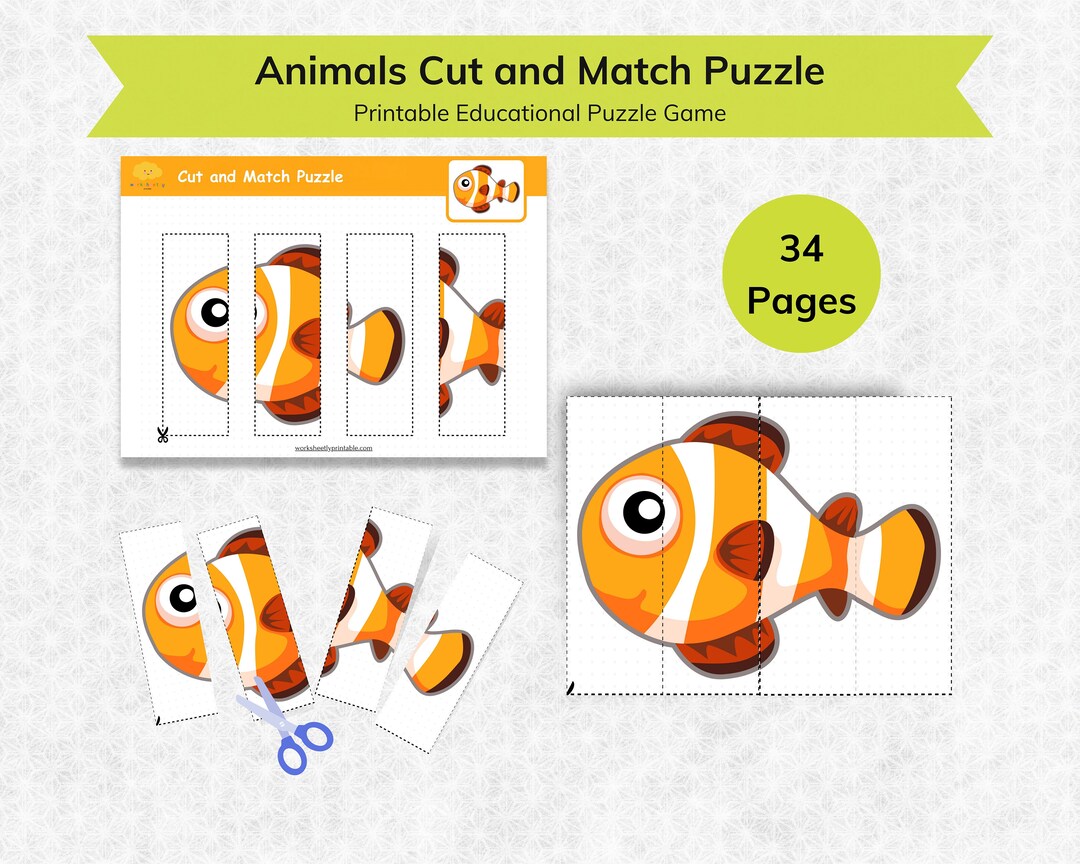 Animal Cut and Match Puzzle: Montessori Fine Motor Skills (PDF) - Etsy