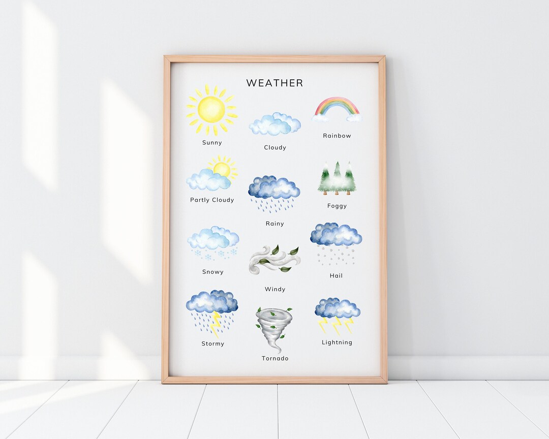 Watercolor Weather Poster for Kid Montessori Education Weather Chart ...