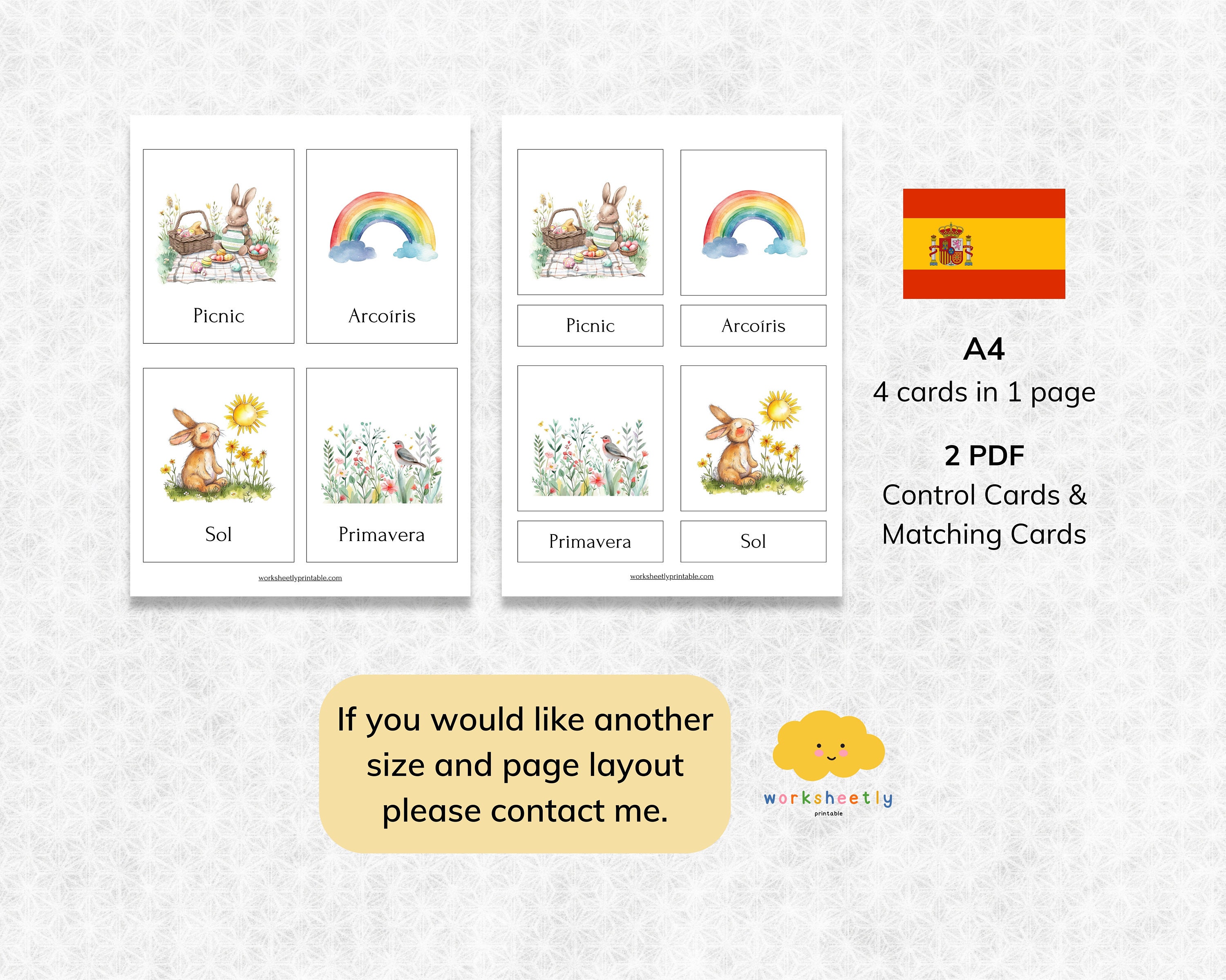 Spanish Easter Montessori Flashcards for Kids Nomenclature 3 Part Cards ...