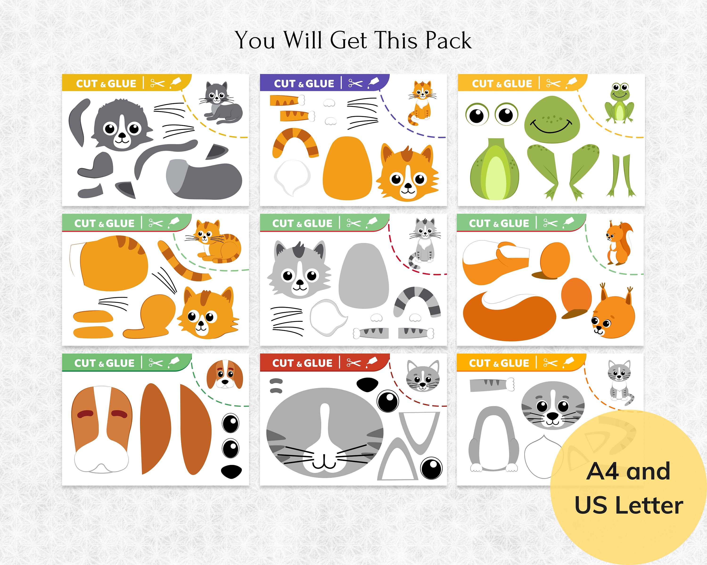 Cute Animal Cut and Glue Activity Sheet for Kids, Fine Motor Activity ...
