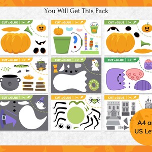 Halloween Cut and Glue Paper Craft Activity Book for Kids, Printable ...