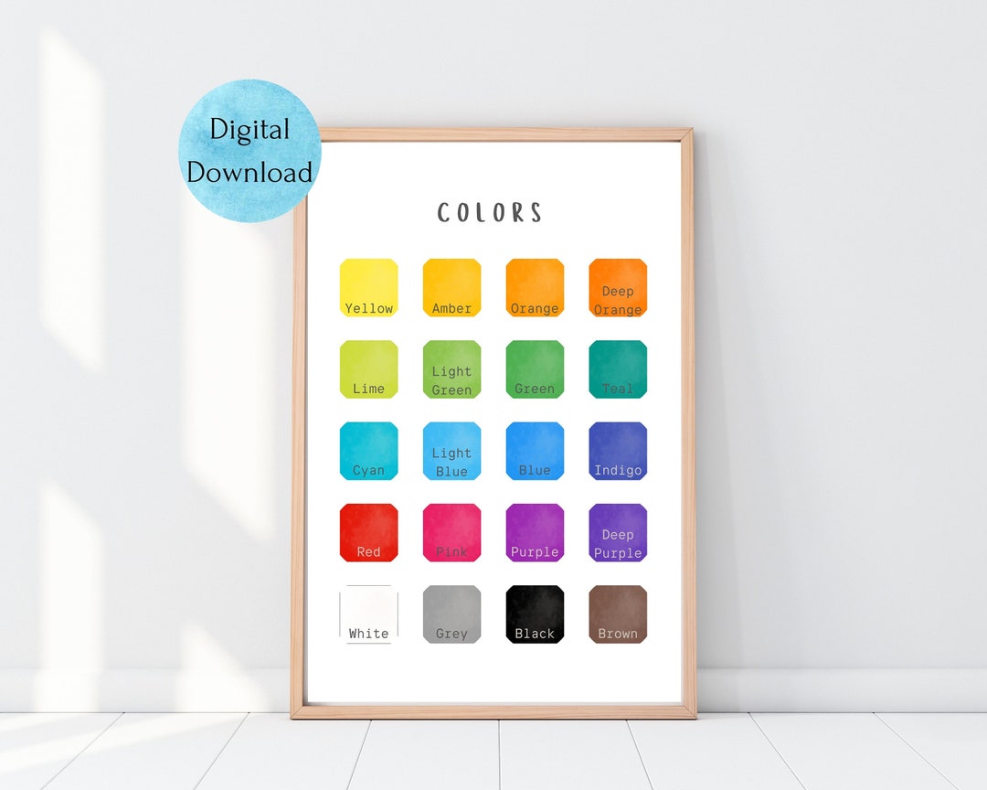 Colors Educational Montessori Poster, Printable Color Chart for Nursery ...