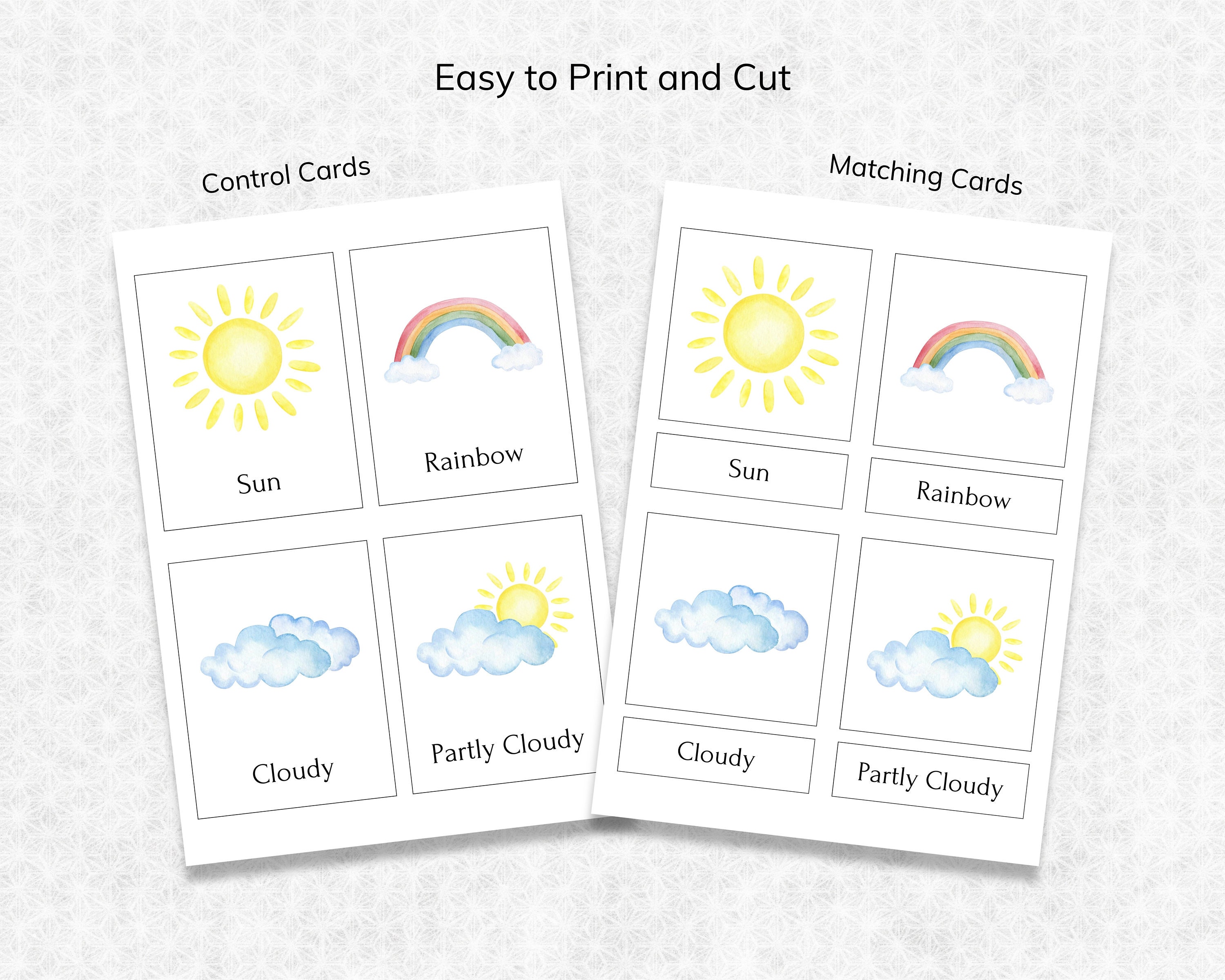 12 Weather Flashcards for Kids, Printable Weather Montessori Flashcards ...