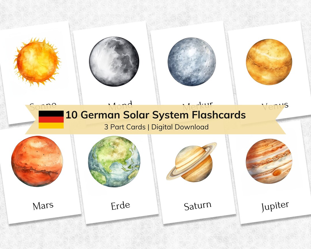 German Solar System Flashcards for Kids, Printable Montessori Materials ...