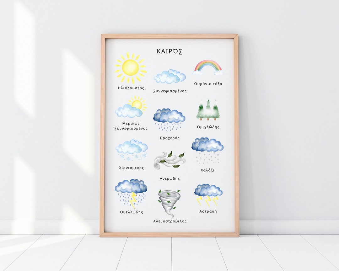 Greek Weather Educational Poster for Kids Watercolor Weather Chart ...