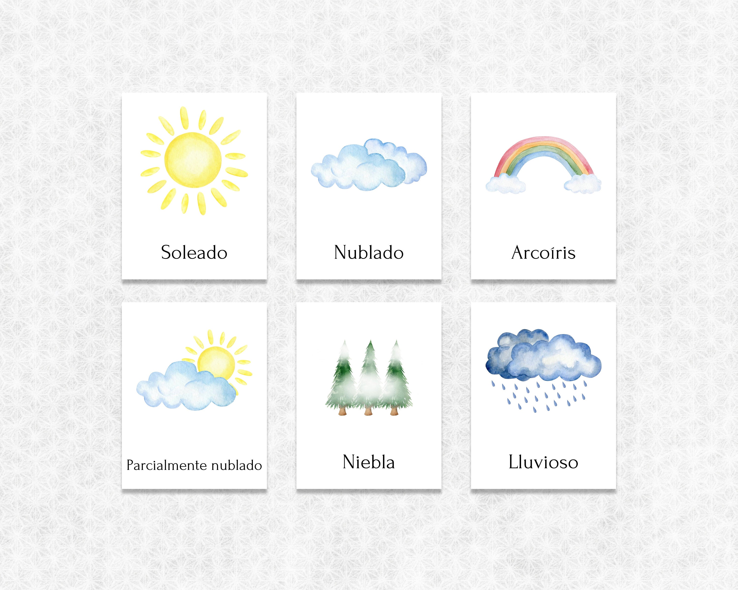 Spanish Weather Flashcards: Montessori Watercolor Cards for Kids ...