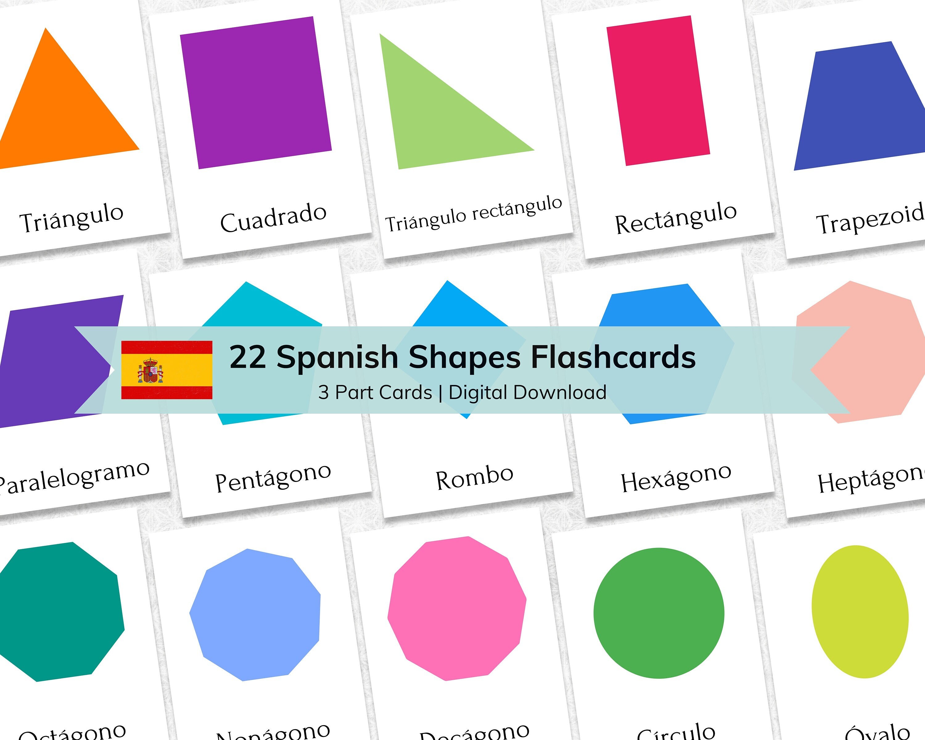 22 Spanish Shapes Flashcards for Kids 2D Geometric Shapes Educational ...