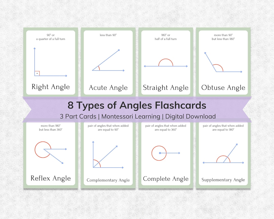 Montessori Math Flashcards: 8 Types of Angles (digital Download) - Etsy