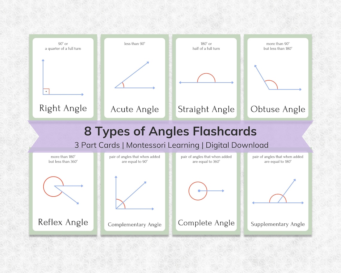 Types of Angles Measuring Math Montessori Flashcards | Montessori ...