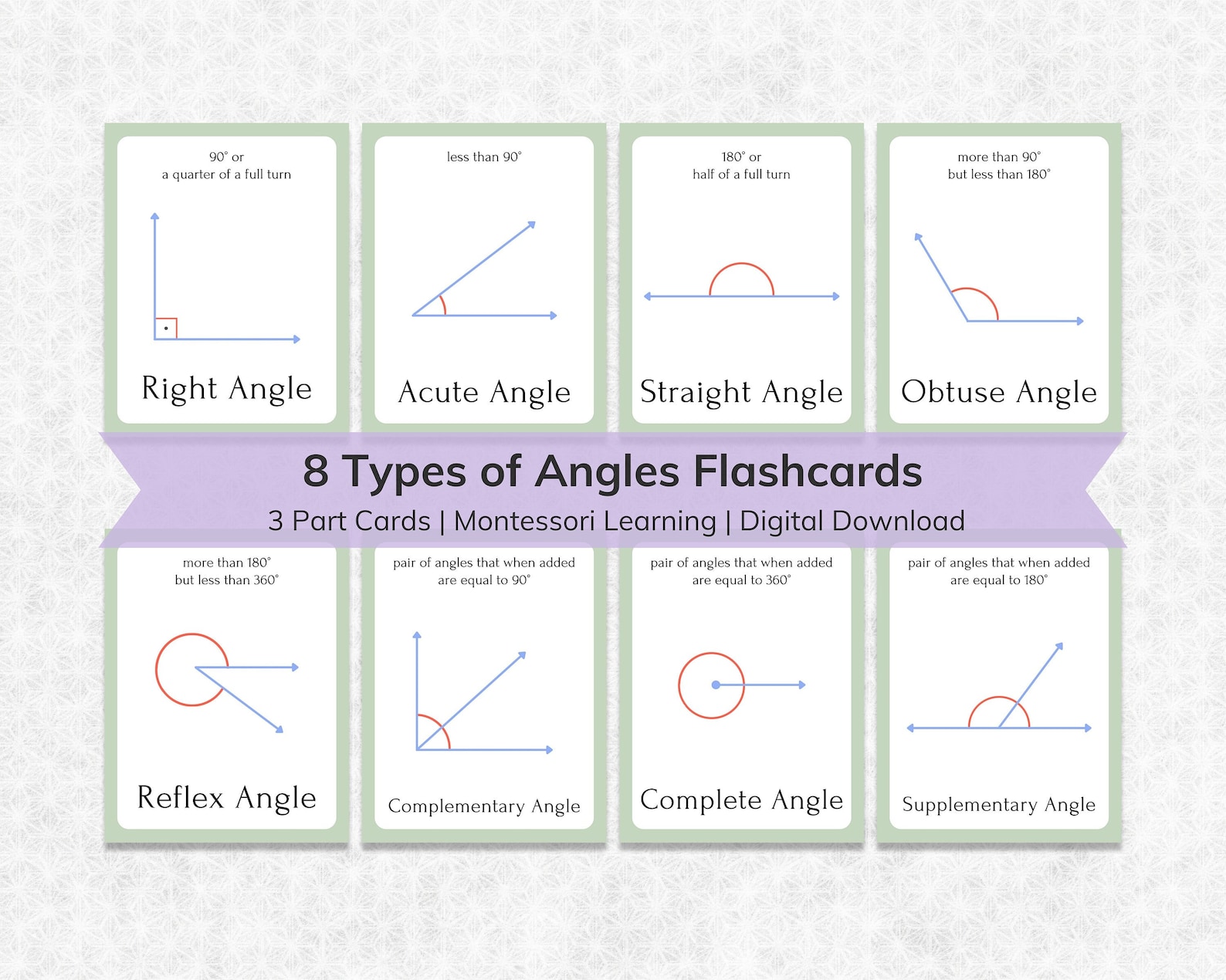 Montessori Math Flashcards: 8 Types of Angles (digital Download) - Etsy