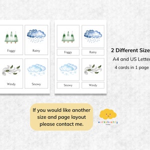 12 Weather Flashcards for Kids, Printable Weather Learning Montessori ...
