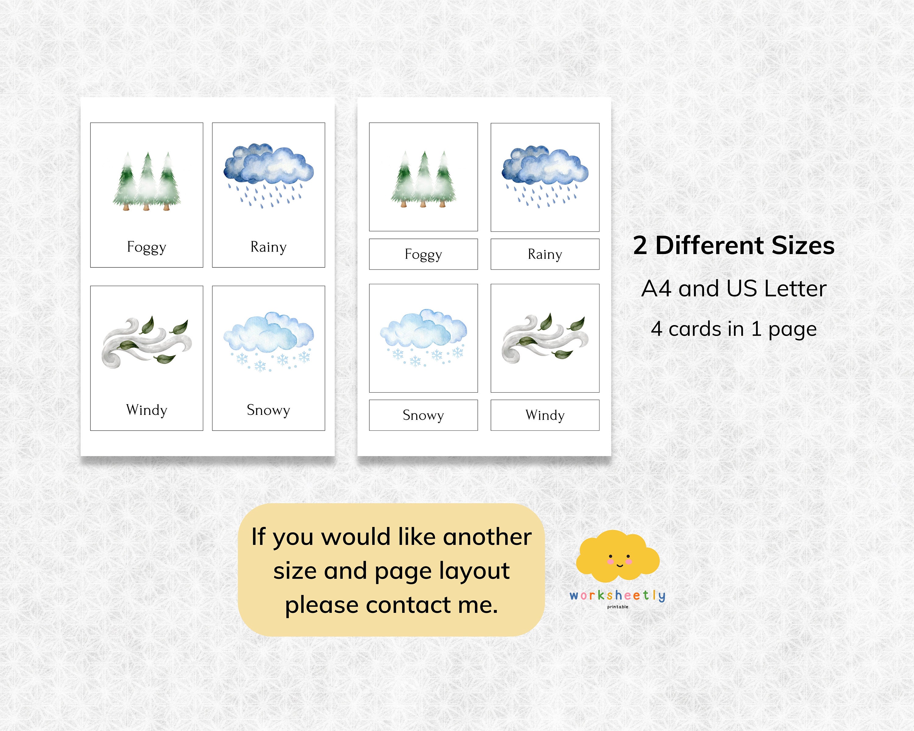 12 Weather Flashcards for Kids, Printable Weather Montessori Flashcards ...