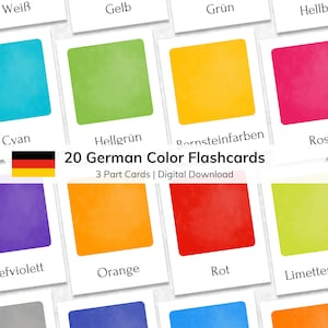 German Color Flashcards for Kids, Printable 3 Part Nomenclature Toddler ...