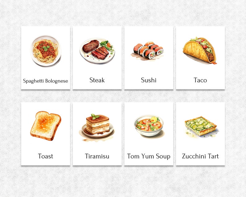 Editable Food Flashcards for Kids, Printable Food Name Learning Card ...