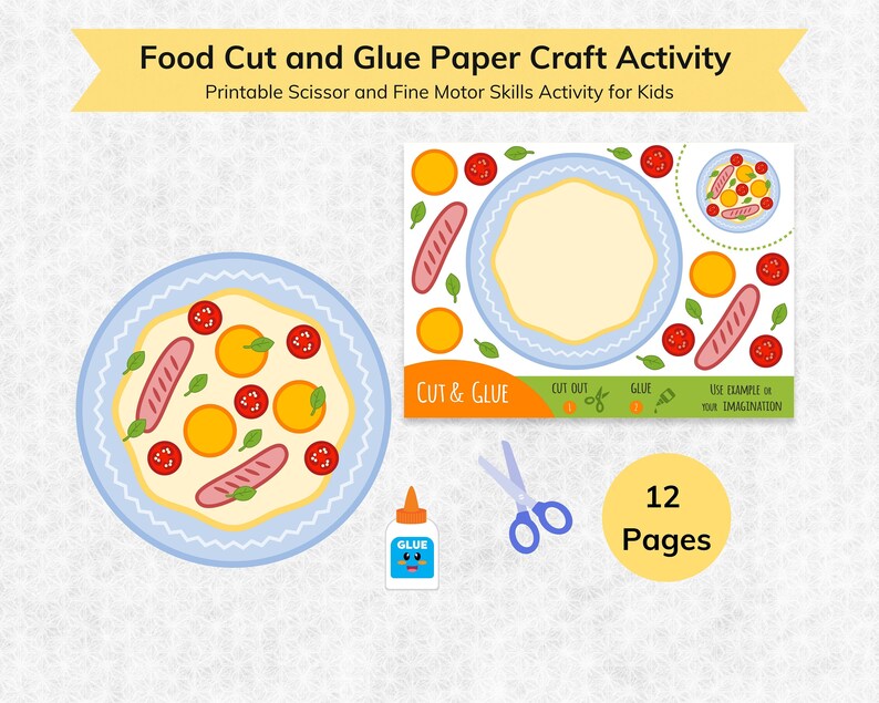 Food Cut and Glue Paper Craft Activities for Kids, Scissor Skills ...
