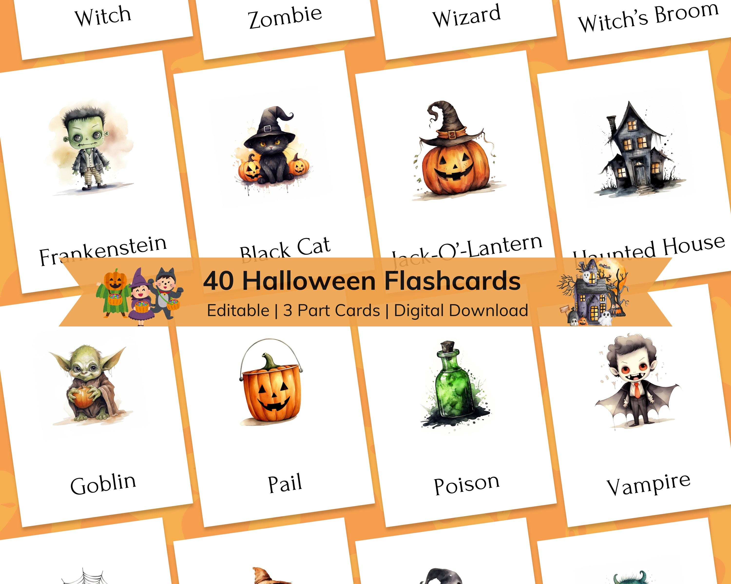 Editable Halloween Flashcards for Kids | Printable 3 Part Nomenclature ...