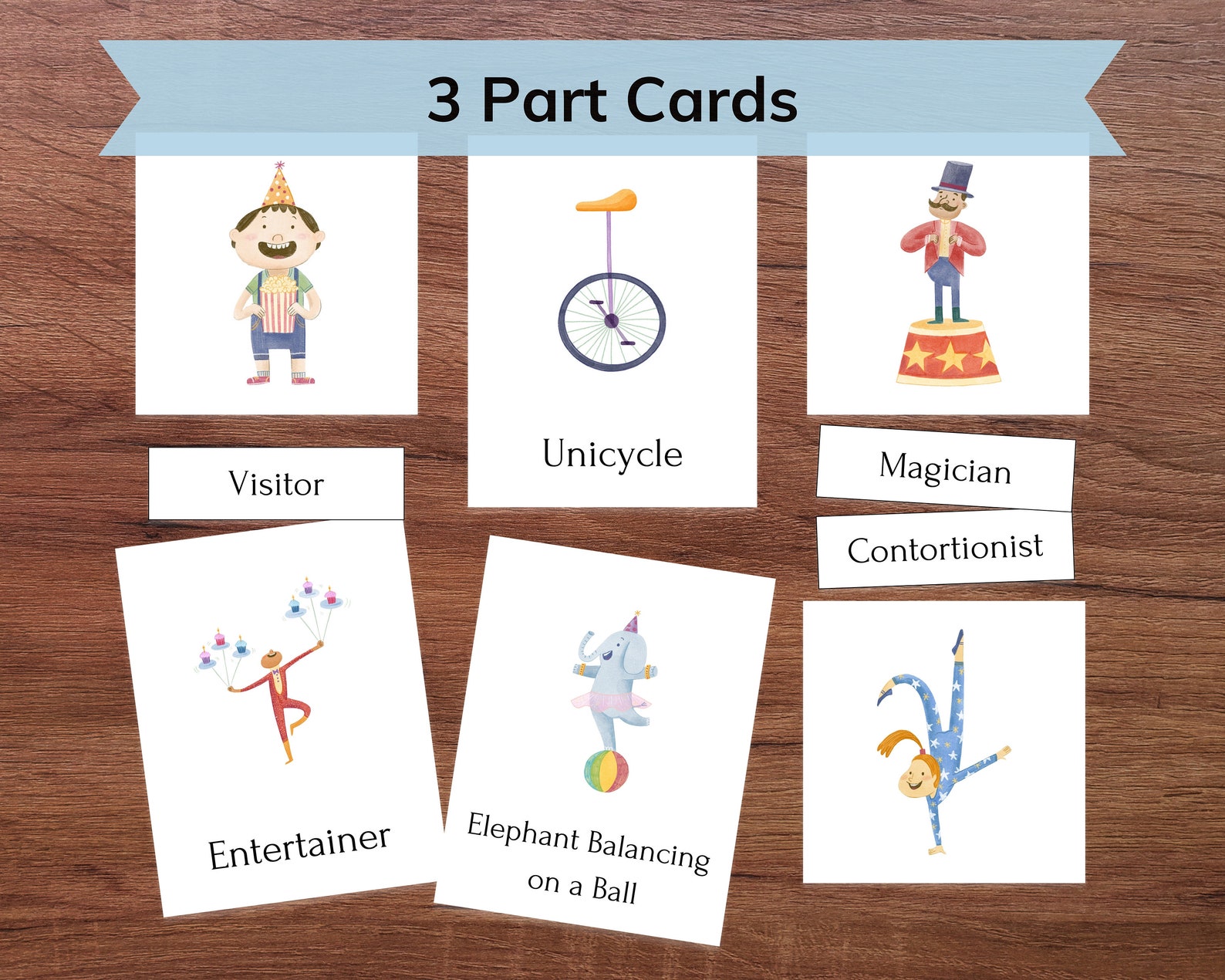 Circus Vocabulary Flashcards for Kids, Printable Montessori 3 Part ...