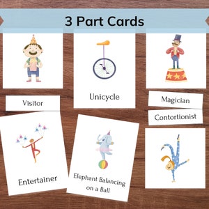 Circus Vocabulary Flashcards for Kids, Printable Montessori 3 Part ...