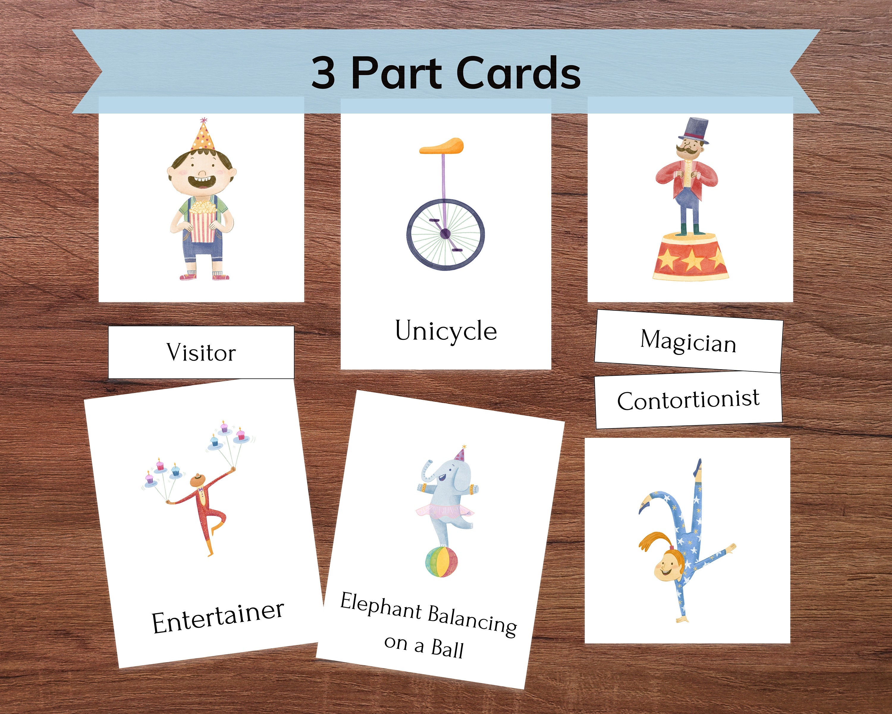 Circus Vocabulary Flashcards for Kids, Printable Montessori 3 Part ...