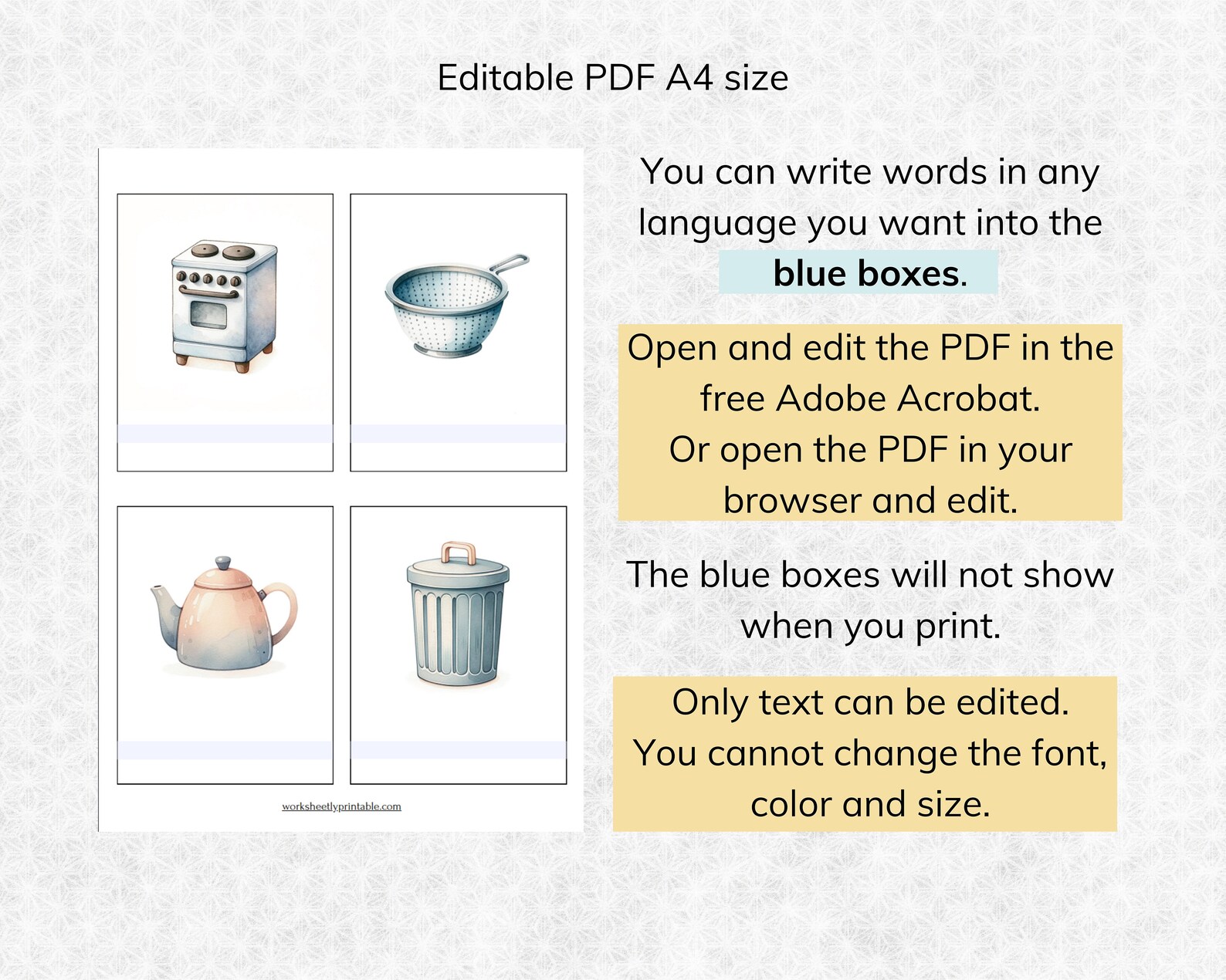 Editable Kitchen Appliances Utensils Flashcards for Kids 3 Part ...