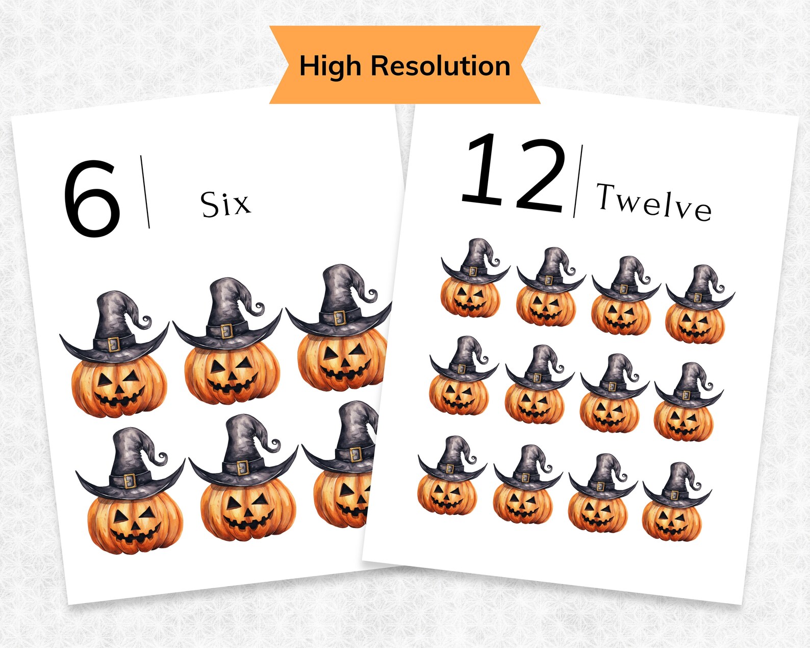 Jack-o'-lantern Halloween Theme Counting Flashcards for Kids, Number 1 ...