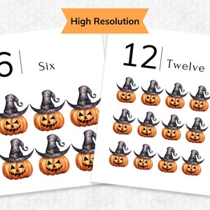 Jack-o'-lantern Halloween Theme Counting Flashcards for Kids, Number 1 ...