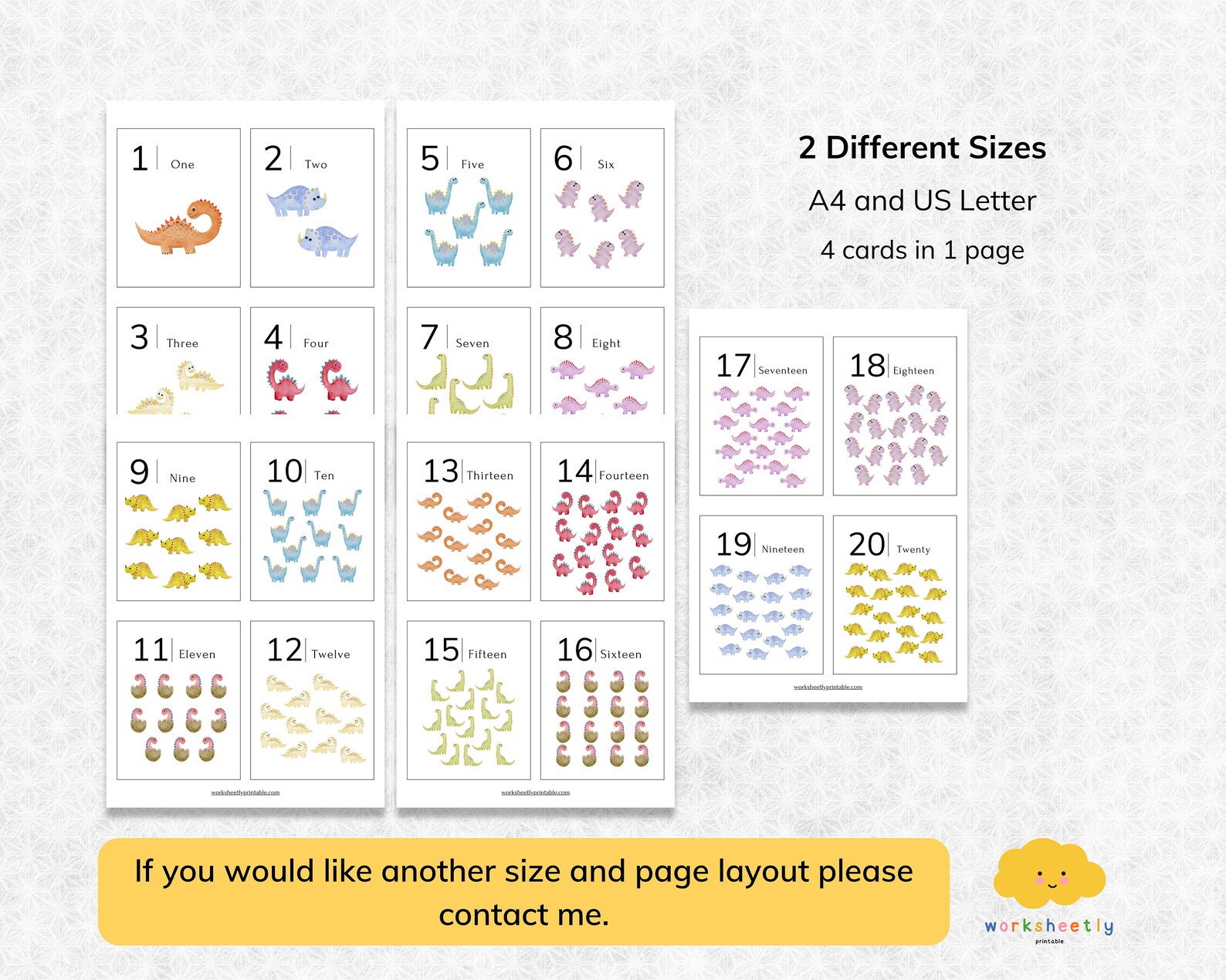 Dinosaur Number Flashcards 1-20: Montessori Counting Cards (digital ...