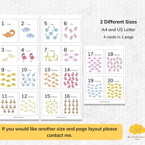 Dinosaur Number Flashcards 1-20: Montessori Counting Cards (digital ...