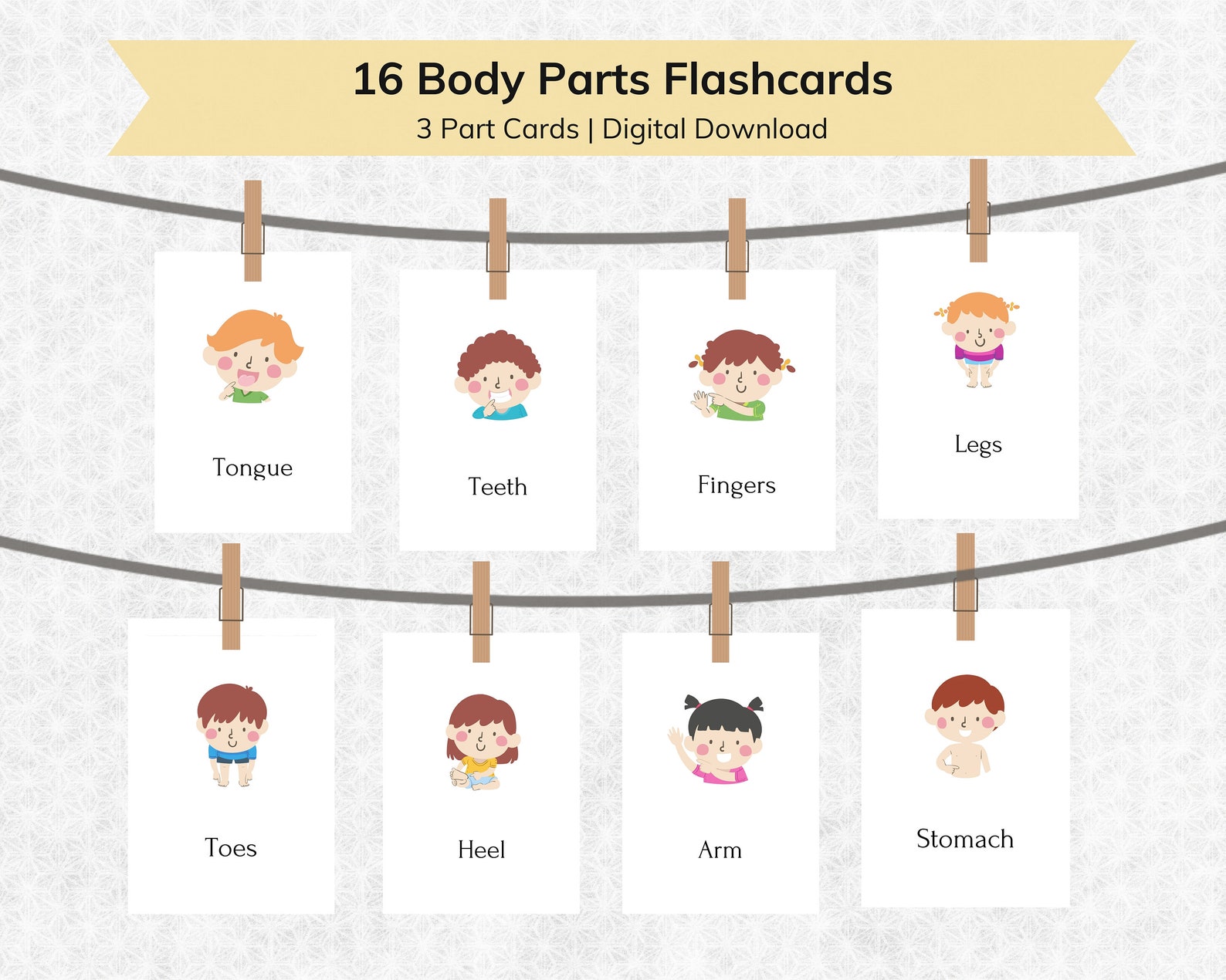 16 Body Parts Flashcards for Kids Learning Body Parts 3 Part ...
