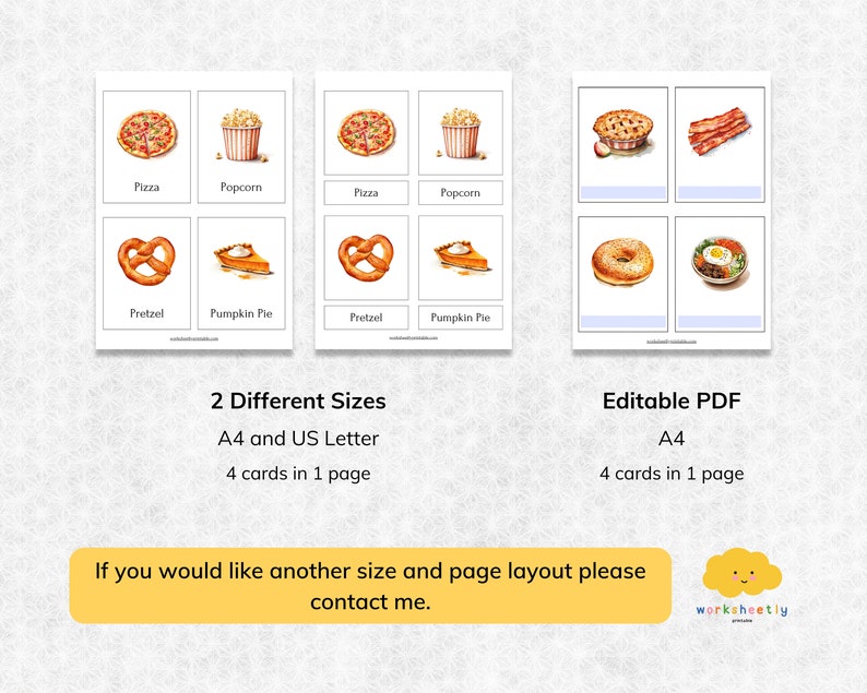 Editable Food Flashcards for Kids, Printable Food Name Learning Card ...