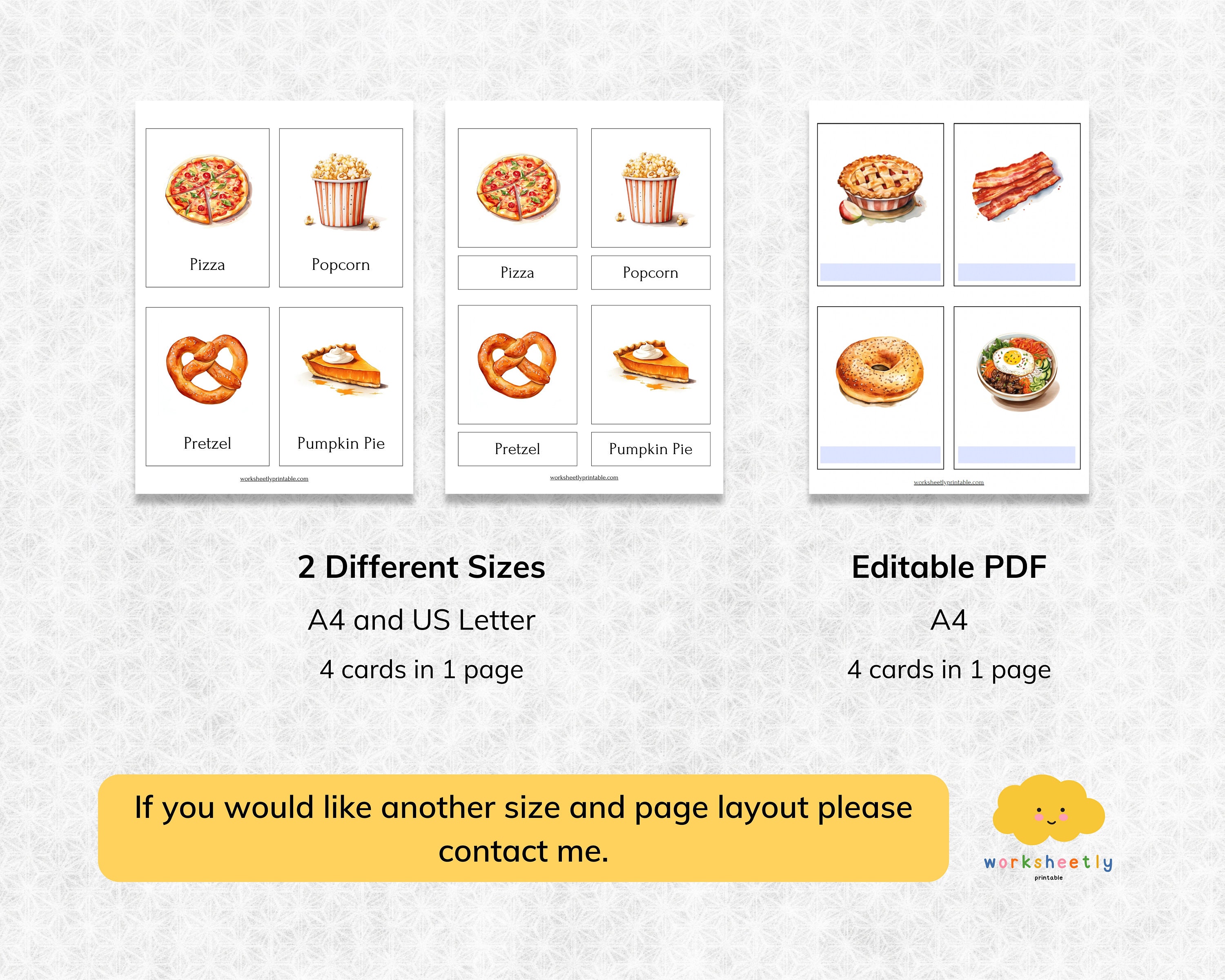 Editable Food Flashcards for Kids, Printable Food Name Learning Card ...
